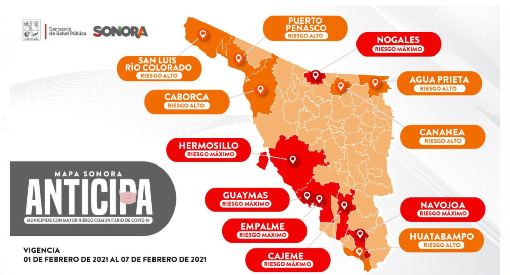 Hermosillo, Navojoa, Cajeme, Empalme, Guaymas, Nogales riesgo máximo en ...